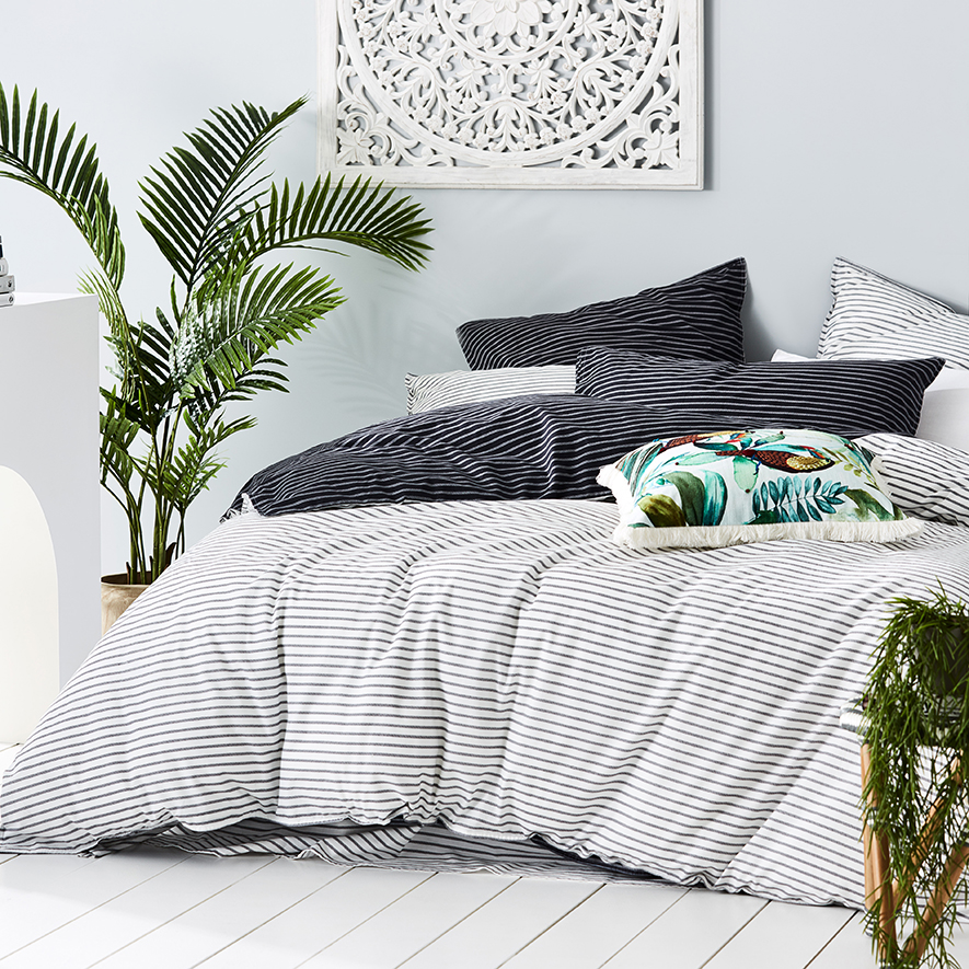 Home Republic - Stonewashed Printed Cotton Black Stripe Quilt Cover ...