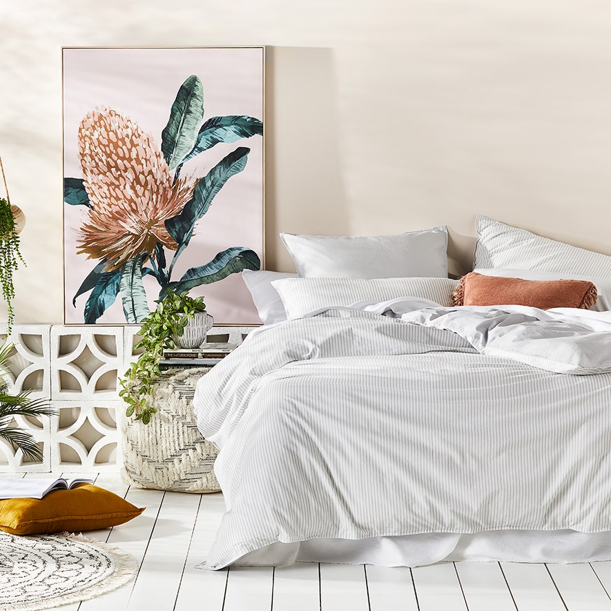 Stonewashed Cotton Printed Cloud Stripe Quilt Cover Separates | Adairs