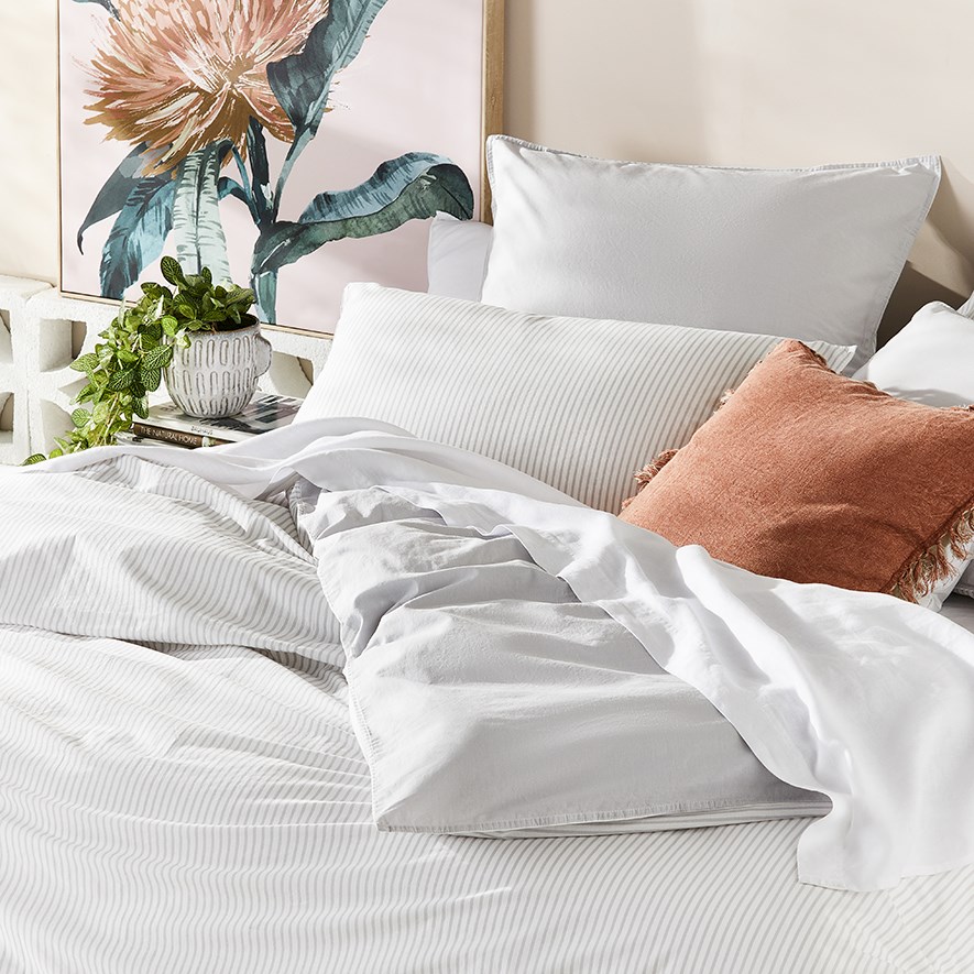 Stonewashed Cotton Printed Cloud Stripe Quilt Cover Separates | Adairs