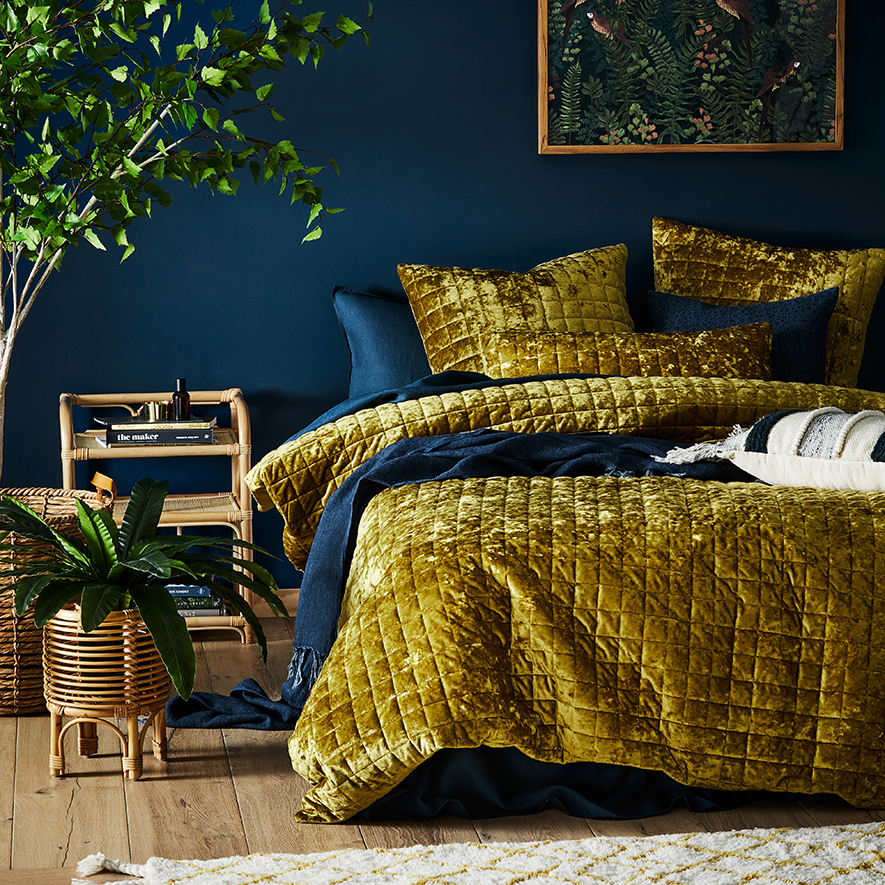 York Velvet Chartreuse Quilted Quilt Cover Separates | Adairs