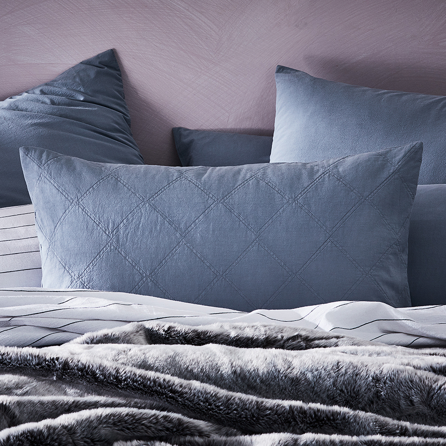 Stonewashed Cotton Dusty Blue Quilted Coverlet Separates | Adairs