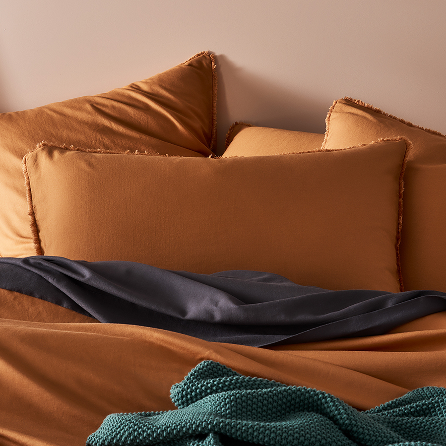 Home Republic - Bamboo Linen Terracotta Quilt Cover Separates | Adairs