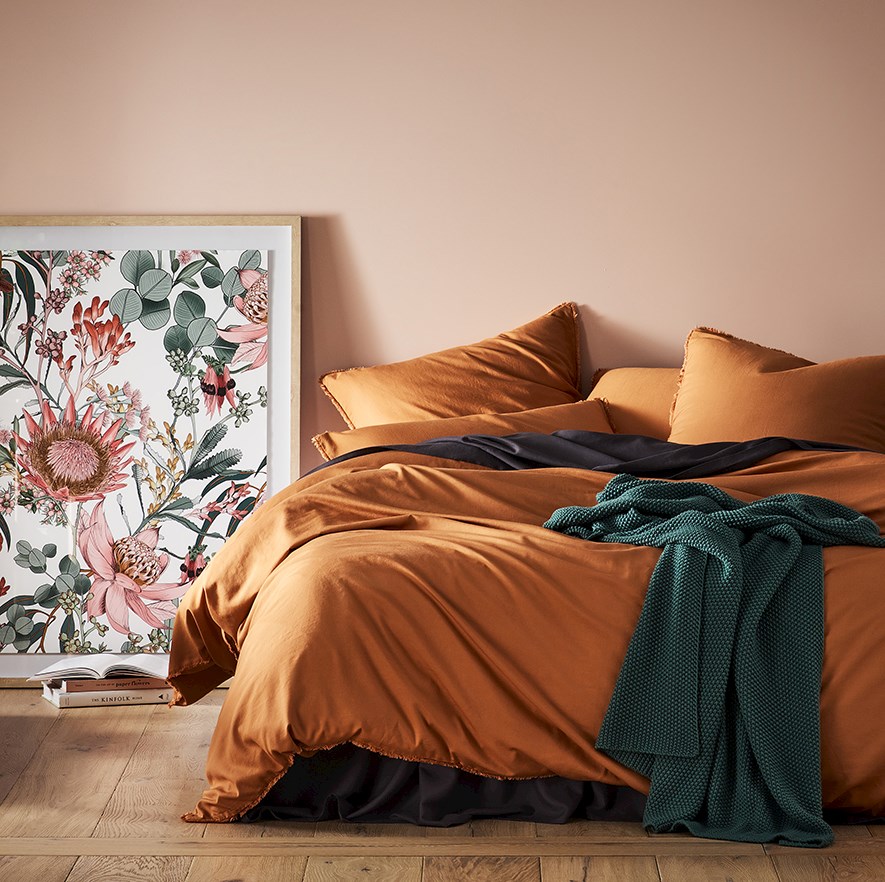 Home Republic - Bamboo Linen Terracotta Quilt Cover Separates | Adairs