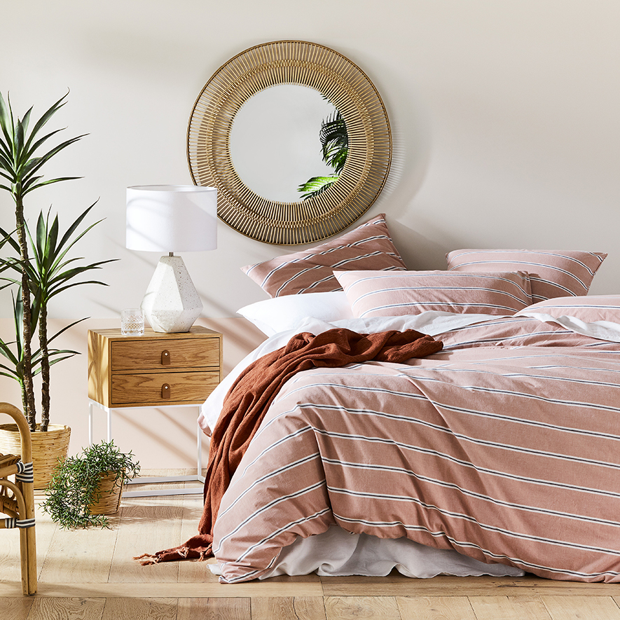 Stonewashed Yarn Dyed Cotton Clay Stripe Quilt Cover Separates | Adairs