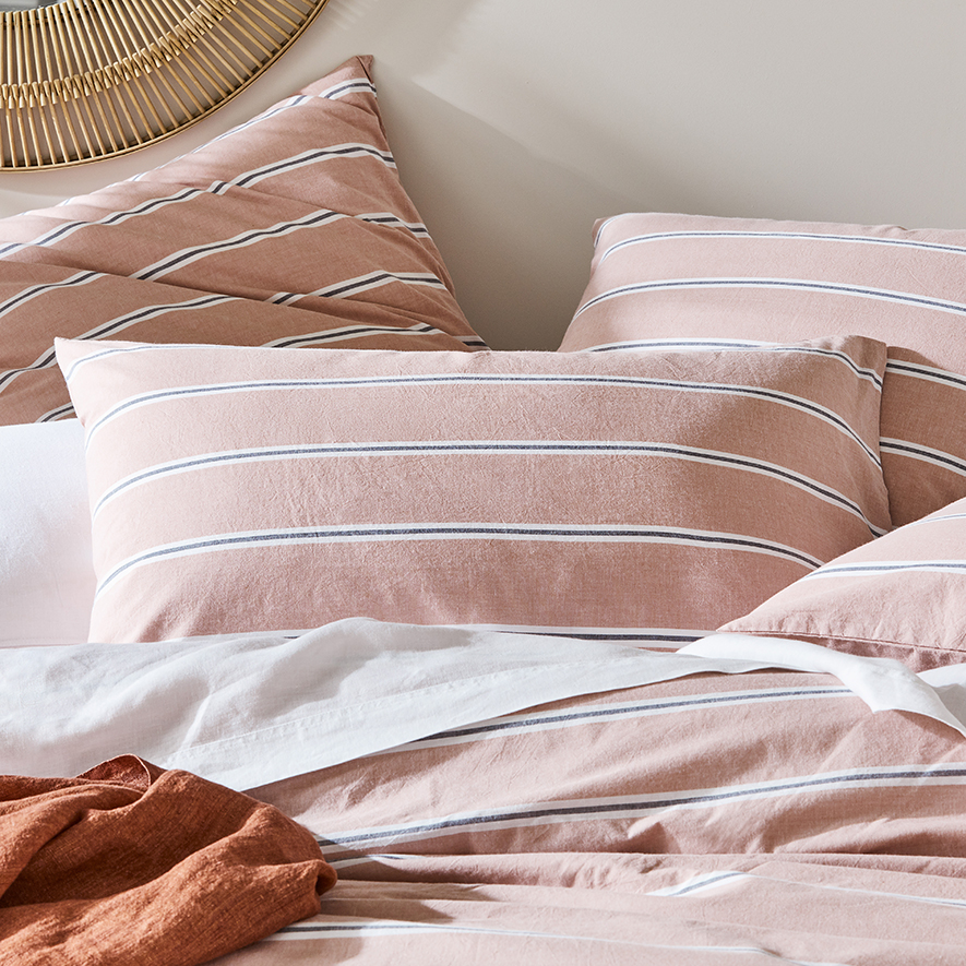 Stonewashed Yarn Dyed Cotton Clay Stripe Quilt Cover Separates | Adairs