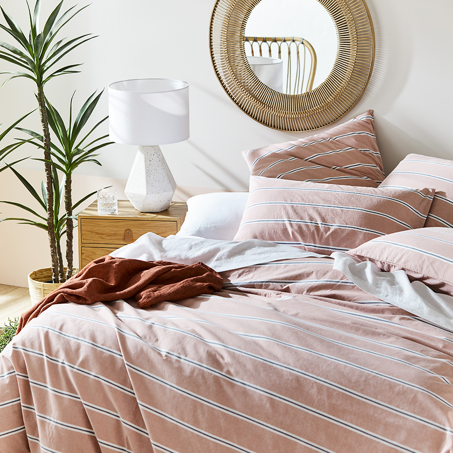 Stonewashed Yarn Dyed Cotton Clay Stripe Quilt Cover Separates | Adairs