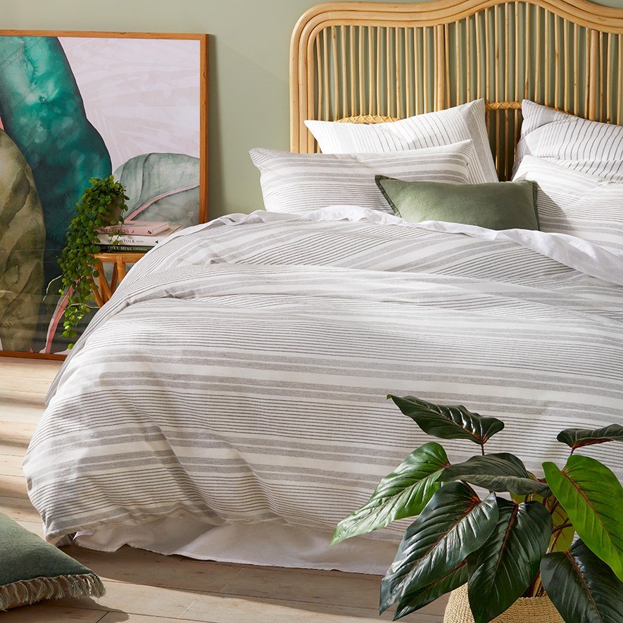 Home Republic - Airley Stripe Grey Quilt Cover Set + Separates | Adairs