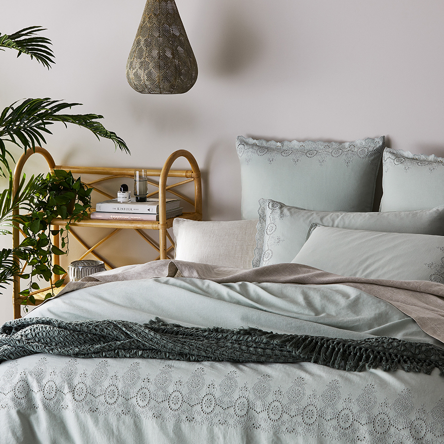 Broderie Vintage Green Quilt Cover Set + Separates | Adairs
