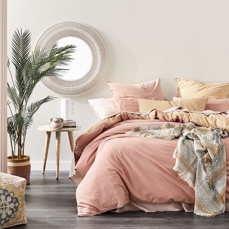 Two Toned Stonewashed Peach Quilt Cover Set + Separates | Adairs
