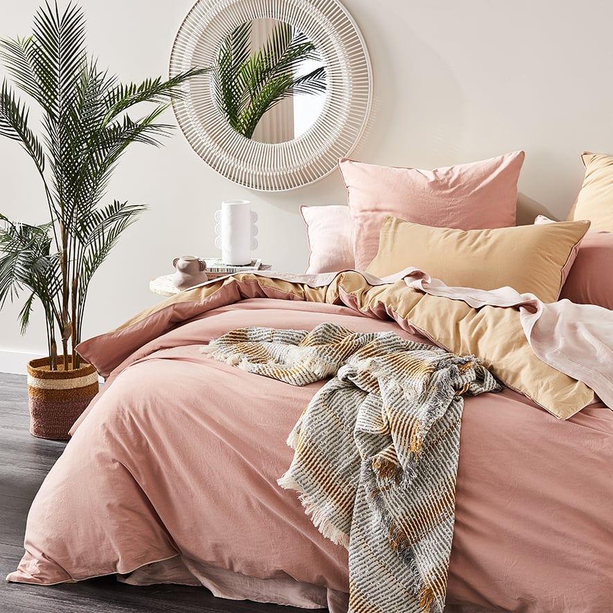 Two Toned Stonewashed Peach Quilt Cover Set + Separates | Adairs