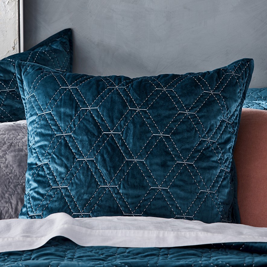 Valentina Velvet Petrol Blue Quilted Coverlet Separates | Adairs