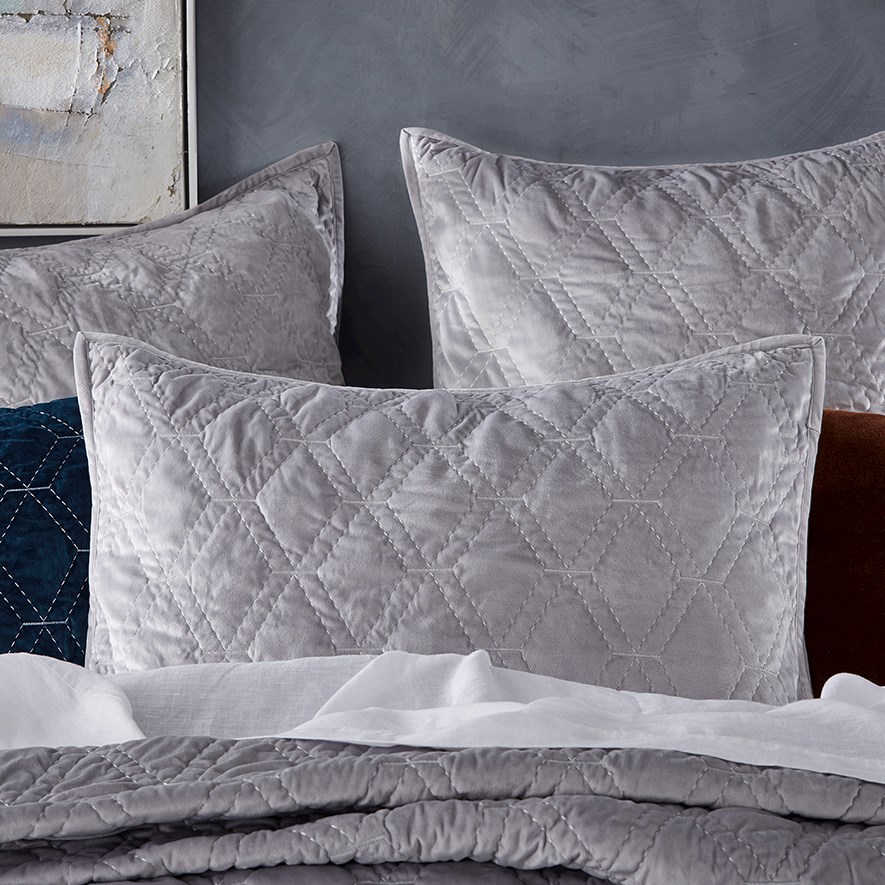 Valentina Velvet Silver Quilted Coverlet Separates | Adairs