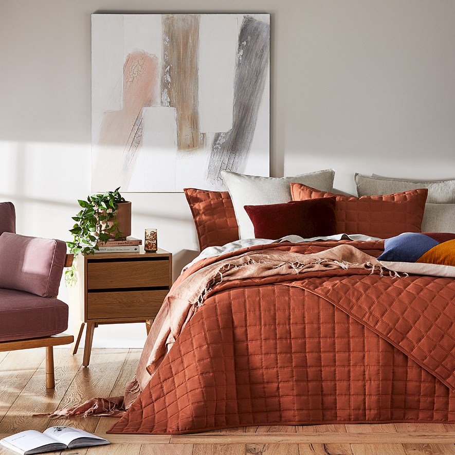 Murphy Jersey Clay Quilted Coverlet Separates | Adairs