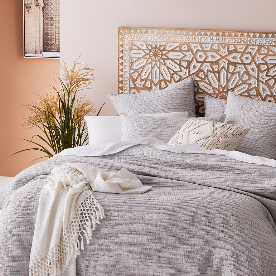 Hayman Soft Grey Quilted Quilt Cover Separates | Adairs