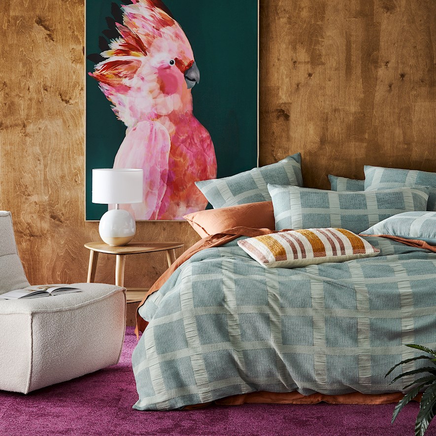 Chenille Check Cypress Quilt Cover + Pillowcases | Adairs