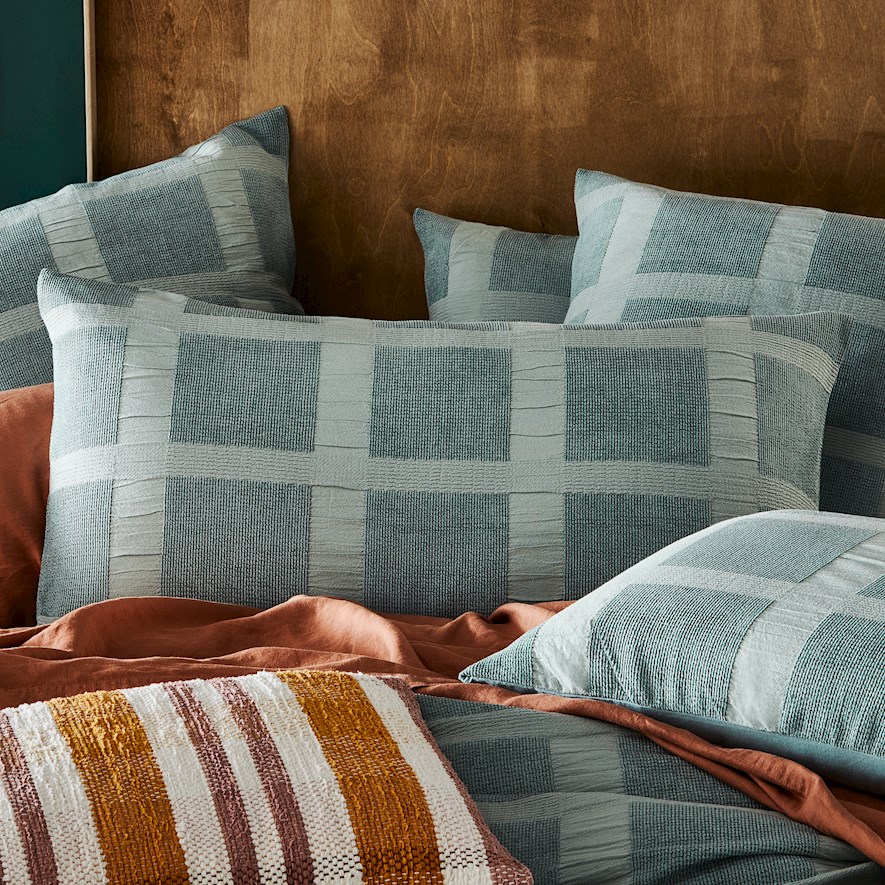 Chenille Check Cypress Quilt Cover + Pillowcases | Adairs