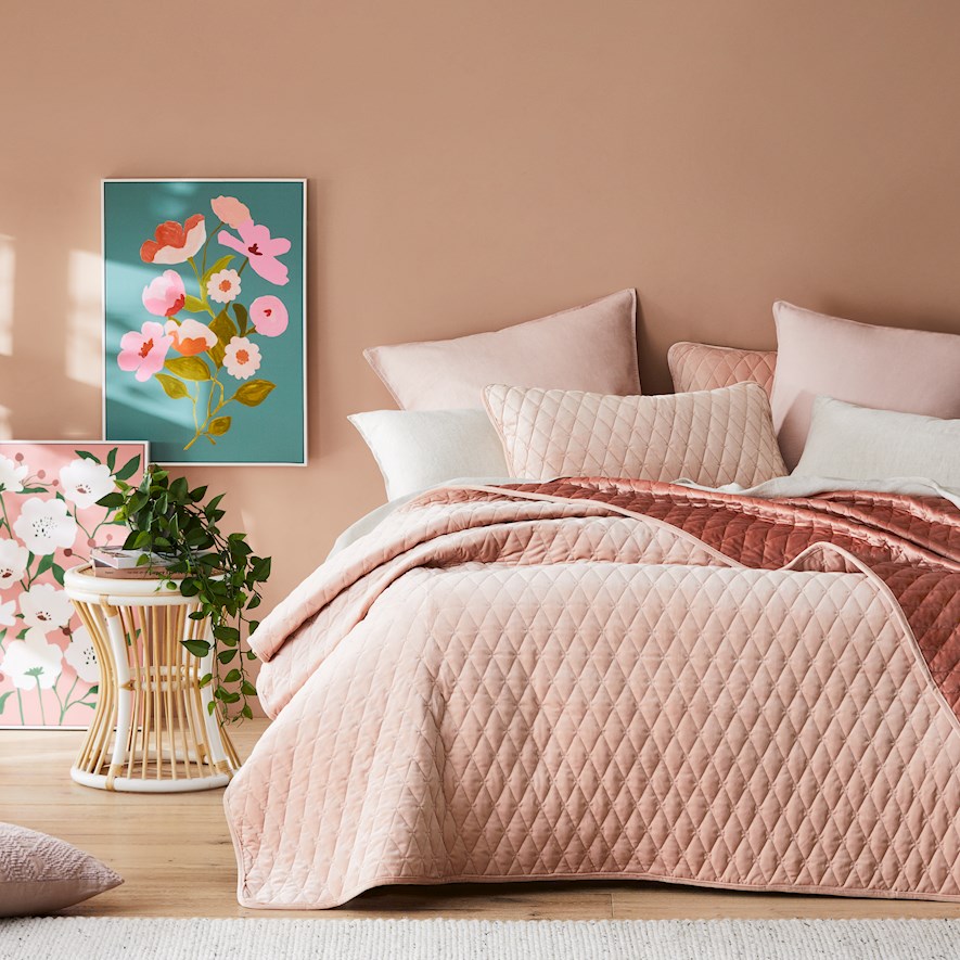 Home Republic - Peggy Velvet Clay Quilted Coverlet Separates | Adairs