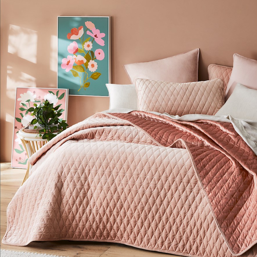 Home Republic - Peggy Velvet Clay Quilted Coverlet Separates | Adairs
