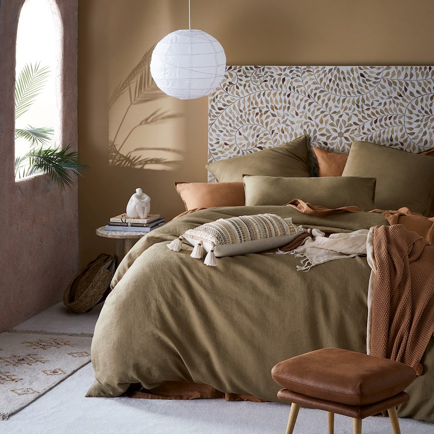 Vintage Washed Linen Olive Quilt Cover Separates | Adairs