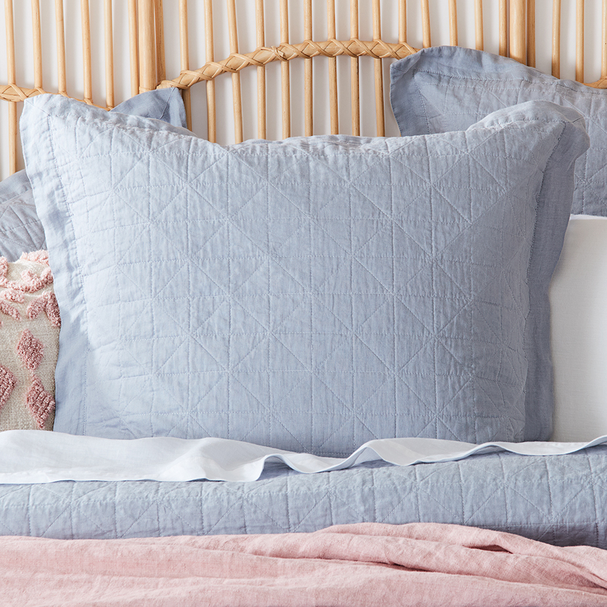 Vintage Washed Linen Blue Dust Quilted Coverlet Separates | Adairs