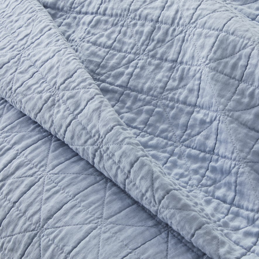 Vintage Washed Linen Dusty Blue Quilted Coverlet Separates | Adairs