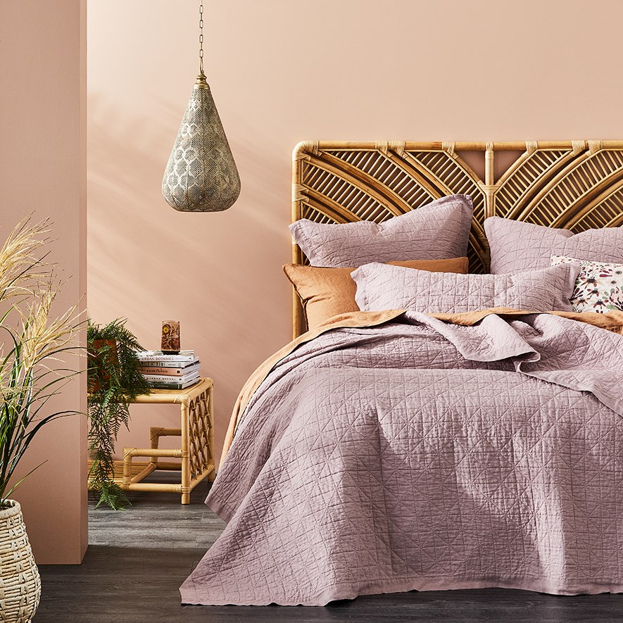 Vintage Washed Linen Dusty Mauve Quilted Coverlet Separates | Adairs