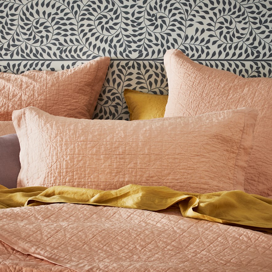 Vintage Washed Linen Pink Salt Quilted Coverlet Separates | Adairs