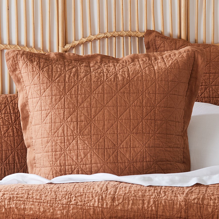 Vintage Washed Linen Caramel Quilted Quilt Cover Separates | Adairs