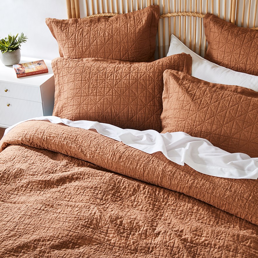Vintage Washed Linen Caramel Quilted Quilt Cover Separates | Adairs