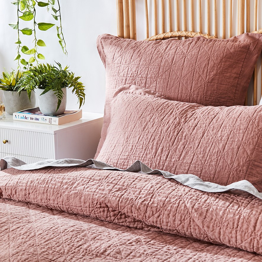 Vintage Washed Linen Rose Quilted Quilt Cover Separates | Adairs