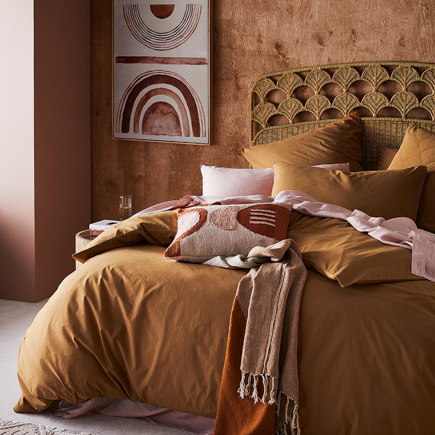 Stonewashed Cotton Brown Sugar Quilt Cover Separates | Adairs