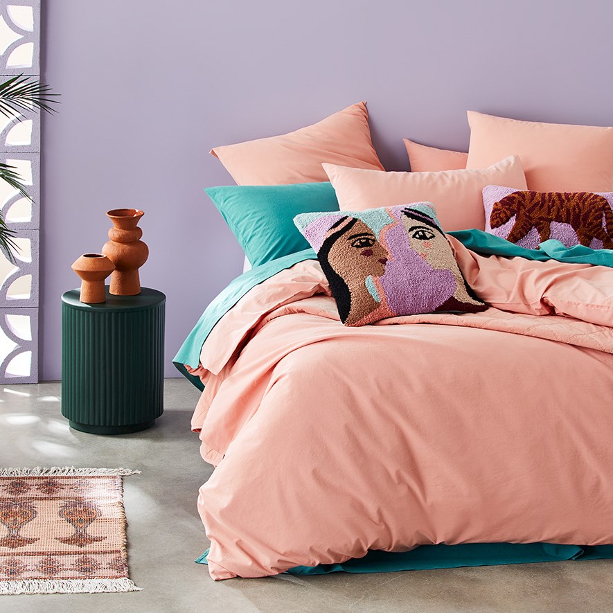 Stonewashed Cotton Salmon Quilt Cover Separates | Adairs