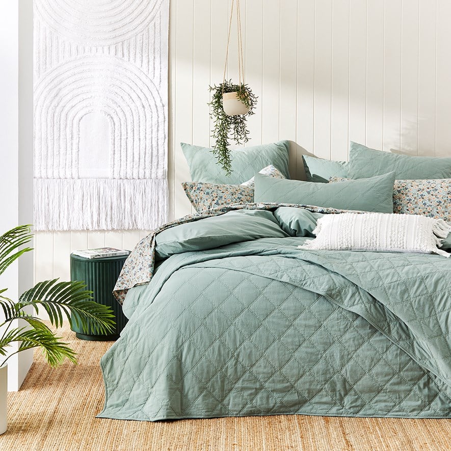 Stonewashed Cotton Gumleaf Quilted Coverlet Separates | Adairs