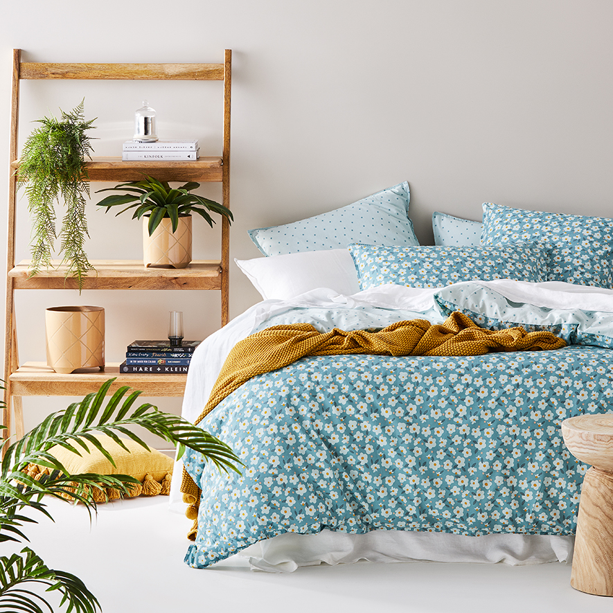 Stonewashed Printed Cotton Sage Daisy Quilt Cover Separates | Adairs