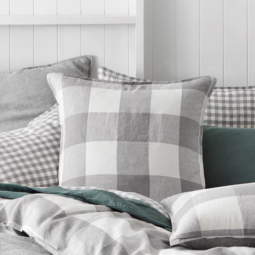 Vintage Washed Linen Large Grey Marle Check Quilt Cover Separates | Adairs