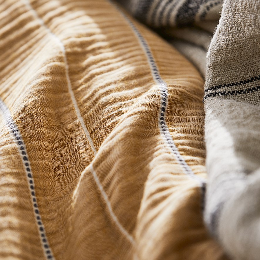 Mark Tuckey Jacquard Stripe Mustard Quilt Cover Set + Separates | Adairs