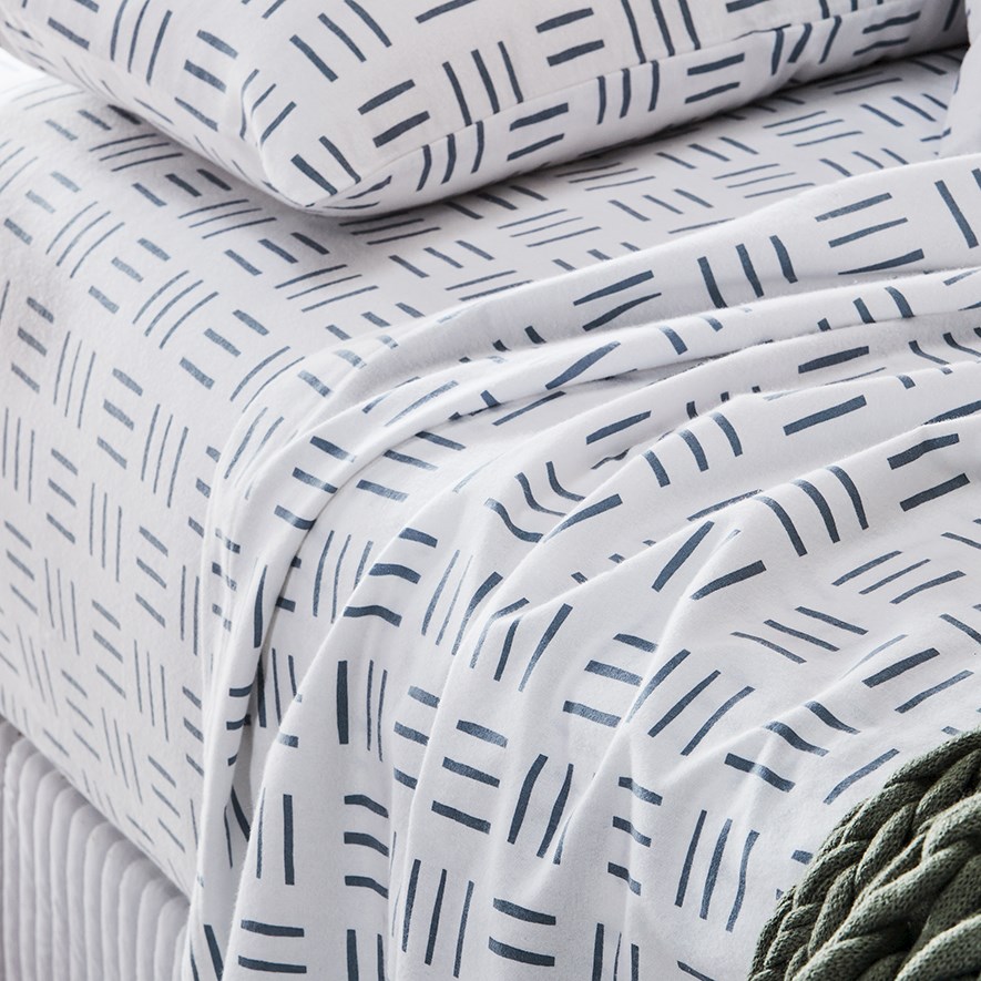 Printed Dusty Blue Geo Flannelette Sheet Set | Adairs