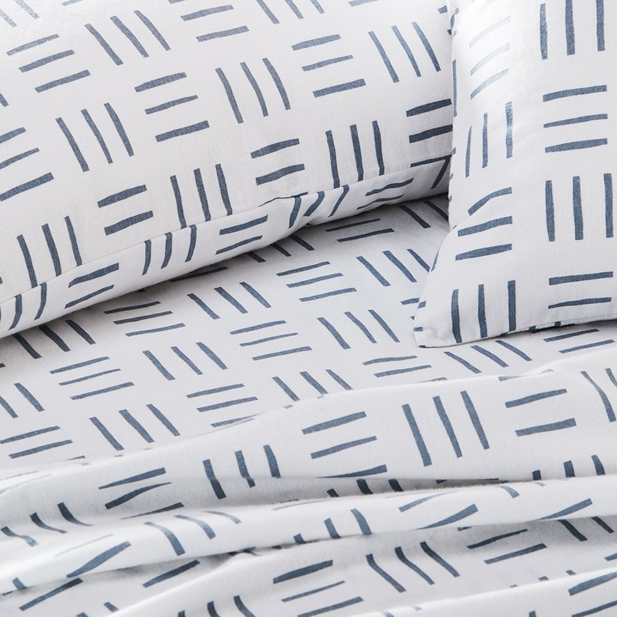 Printed Dusty Blue Geo Flannelette Sheet Set | Adairs