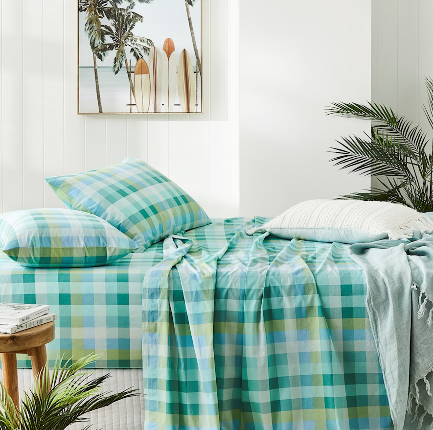 Printed Mint Check Sheet Set | Adairs