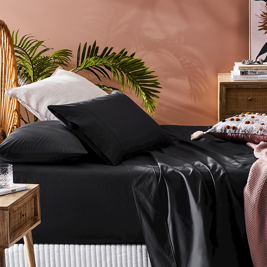Fresh Cotton Percale Coal Sheet Set | Adairs