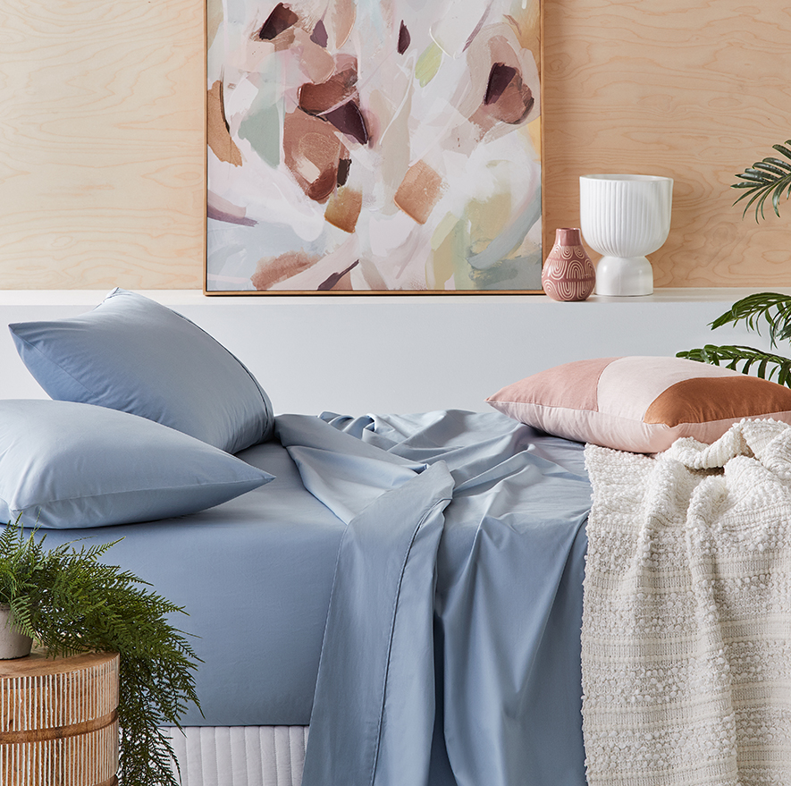 Fresh Cotton Percale Dusty Blue Sheet Separates | Adairs