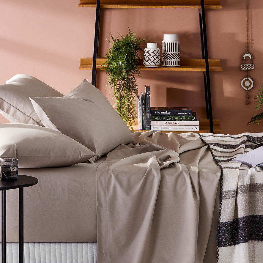 600TC Bamboo Cotton Buff Sheet Set | Adairs