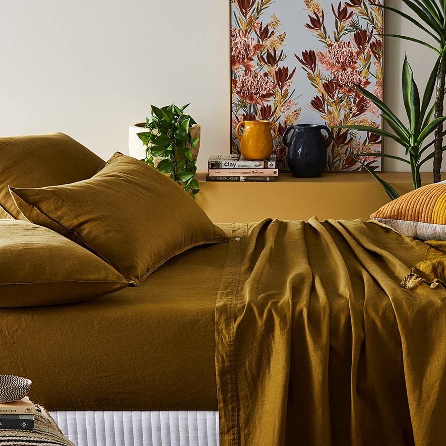 Vintage Washed Linen Olive Oil Sheet Separates | Adairs