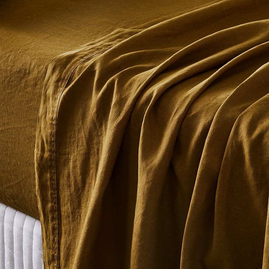 Vintage Washed Linen Olive Oil Sheet Separates | Adairs