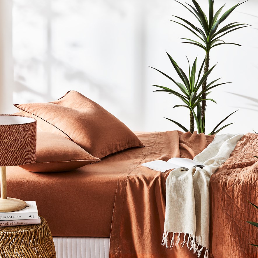 Vintage Washed Linen Brick Sheet Separates + Pillowcases | Adairs