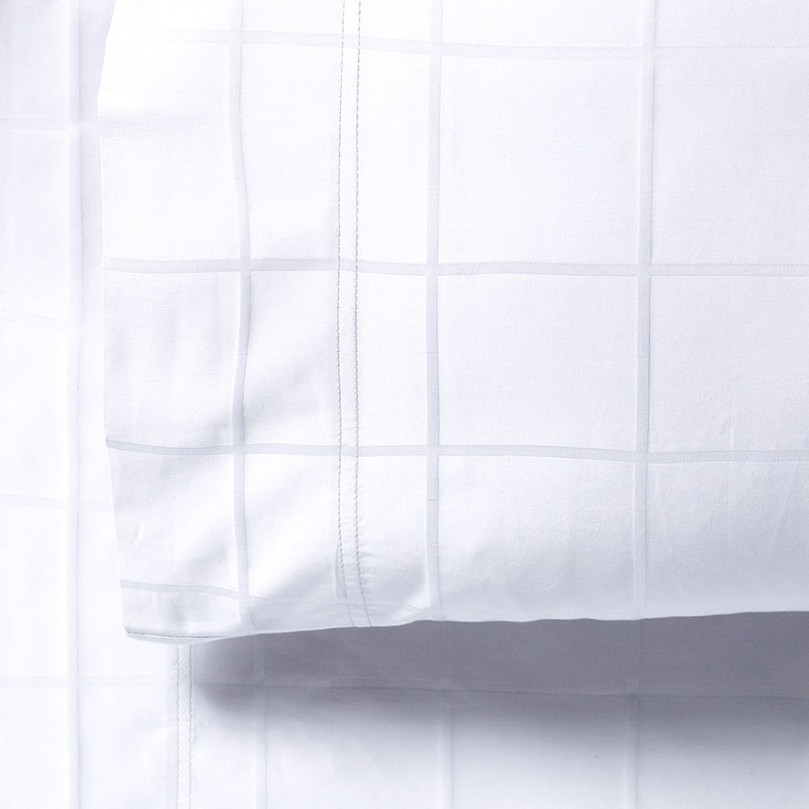 1000TC Gramercy Grid White Sheet Set | Adairs