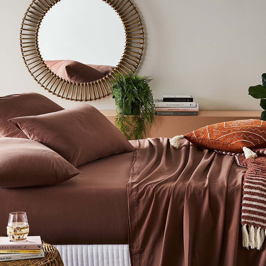 Stonewashed Cotton Mahogany Sheet Separates | Adairs