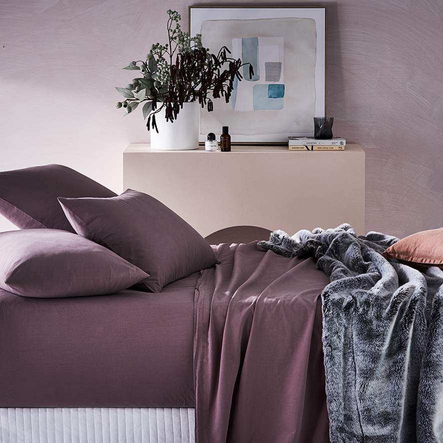 Stonewashed Cotton Mauve Sheet Separates | Adairs