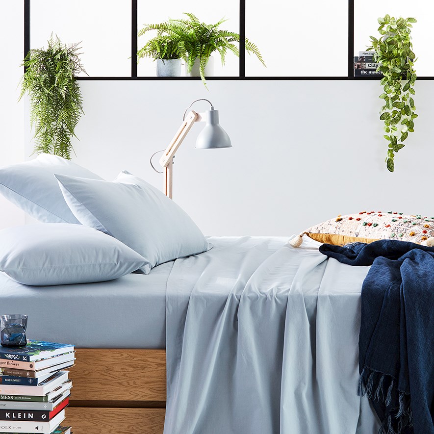 Stonewashed Cotton Powder Blue Sheet Separates | Adairs