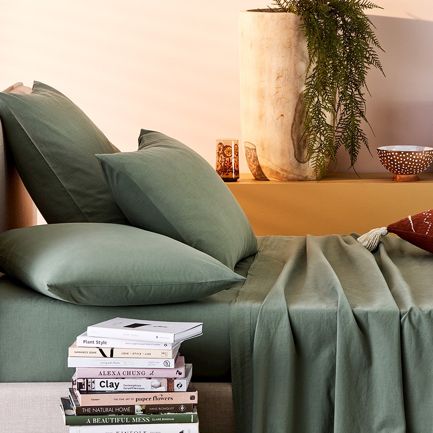 Stonewashed Cotton Fern Sheet Separates | Adairs